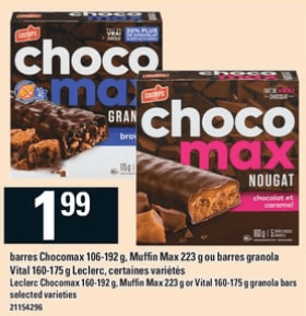 Barres Chocomax, Muffin Max ou Barres Granola Vital Leclerc du 29 au 4 septembre 2019